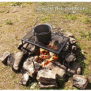 Hikeman Folding Campfire Grill Heavy Duty Camping Cooking Grate Over Fire Pit,Portable Outdoor Camp Grill Rack for Picnic BBQ Frying (55cm x 30cm)