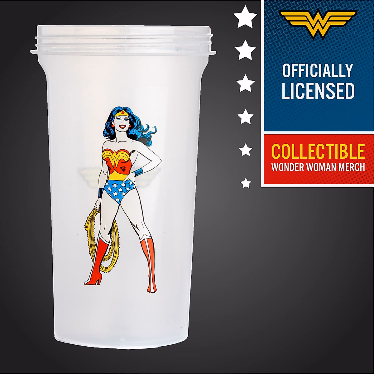 Paladone Wonder Woman Protein Shaker Bottle, 23 oz, Officially Licensed DC Comics Blender Cup