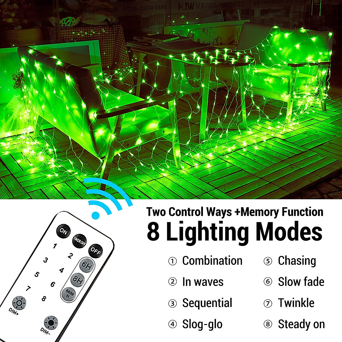 BrizLabs Green Net Lights Outdoor, 11.8ftx 4.9ft 360 LED Christmas Mesh Lights with Remote, 8 Modes Bush Net Sting Lights, Connectable Plugin Halloween Net Lights for Xmas St Patrick’s Day Tree Garden