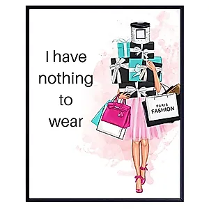 Fashion Wall Decor for Women - Glam Decor - Designer Wall Art - High Fashion Wall Art - Bathroom, Bedroom Decor for Women - I Have Nothing to Wear - Light Blue 8x10
