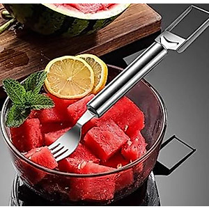 2024 New Watermelon Fork Slicer Cutter Slicer Tool, 2-in-1 Stainless Steel Fruit Cutter, Dual Head Watermelon Slicer Knife(2Pcs)