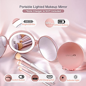 B Beauty Planet 25X Magnifying Mirror with Light, 25X/5X/1X Travel Lighted Makeup Mirror,Portable LED Compact Mirror,Handheld Folding Rechargeable Ring Light Mirror