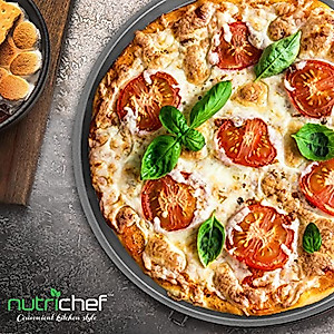 NutriChef 12.8 Inch Nonstick Pizza Pan for Oven - Carbon Steel Pizza Baking Tray with Airflow Holes - Premium Bakeware for Fresh & Frozen Pizza, Dishwasher Safe - Gray