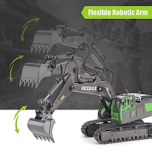NEXBOX Remote Control Excavator Toys for Boys, RC Construction Equipment Vehicles for Kids Age 4-7 8 9 10 Year Old, Best Birthday Gifts Ideas, with Metal Shovel, 2.4Ghz