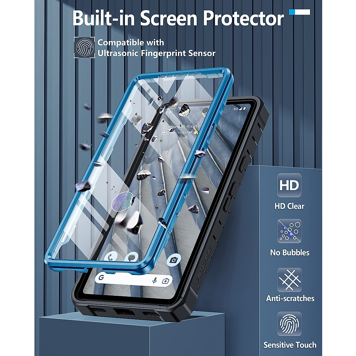 FNTCASE for Google Pixel 7a Case: Dual Layer Protective Rugged Shockproof Cell Phone Cover with Built-in Screen Protector & Kickstand | Military Grade Drop Heavy Duty Protection Tough 7A Case 6.1''