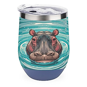 OPTKSNCU 304 Stainless Steel Insulated Cup with Lid, Cute Hippopotamus Print Print Durable, And Easy to Clean – Ideal for Home, Office, And Gift Giving