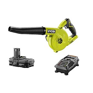 Ryobi 18-Volt Cordless Compact Workshop Blower Kit with Battery & Charger, (Non-Retail Packaging) (Renewed)