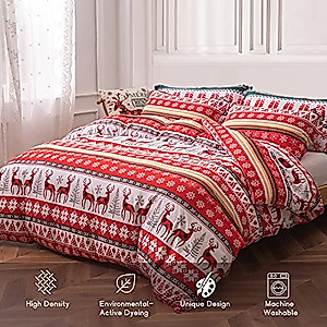 MILDLY Christmas Duvet Cover Set - 100% Brushed Microfiber Snowflake Reindeer Printed Winter Theme Comforter Cover Set