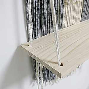 Shampsen Macrame Hanging Shelf Grey Floating Shelves Rope Shelf for Wall Hanging Plants Grey Boho Decor for Bedroom Living Room, Gift for Housewarming, 1 Tier