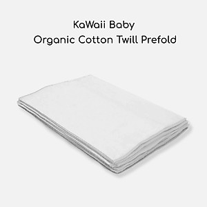 KaWaii Baby Prefold Cloth Diaper, Organic Cotton Twill, 4 x 6 x 4 ply DSQ Quality Washable & Reusable (10-36 lbs) White - 12-Count