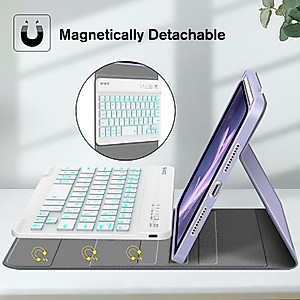 FINTIE Keyboard Case for iPad Mini (A17 Pro) 7th Generation 2024 / iPad Mini 6th Gen 8.3 Inch, Soft TPU Back Cover with Magnetically Detachable Wireless Bluetooth Keyboard, Backlight/Lilac Purple