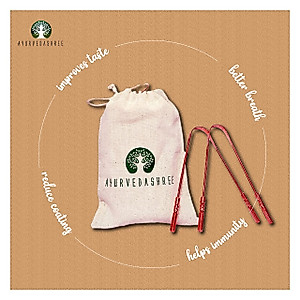 AYURVEDASHREE Copper Tongue Cleaners with Comfort Grip - Premium Grade - Pure Copper - 2 Tongue Scraper with 1 Travel & Storage Bag