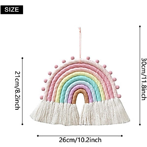 Large Macrame Rainbow Wall Hanging Decor Handmade Pom Pom Garland Rainbow Decor for Kids Room Girls Bedroom Baby Shower Nursery Decorations