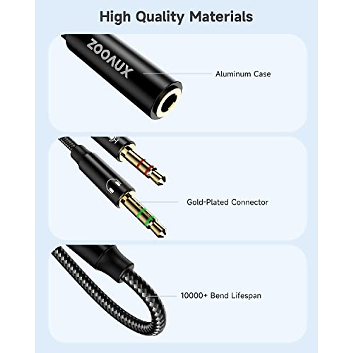 ZOOAUX Headphone Splitter Mic Cable for Computer, 3.5mm Headphone Mic Stereo Y Splitter, Headset 3.5mm Female to 2 Dual Male Microphone Audio Jack Stereo Jack to Gaming Speaker PC Adapter