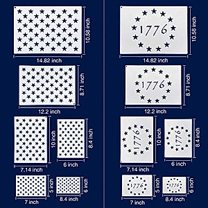 WISYOK American Flag 50 Star Stencils and 13 Stars 1776 Templates, American Flag Templates, Ideal for Painting on Wood, Fabric, Paper, Walls [6 Sizes, 2 Styles]