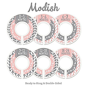 Modish Labels Baby Clothes Size Dividers, Baby Closet Organizers, Size Dividers, Baby Closet Organizers, Closet Dividers, Clothes Organizer, Girl, Woodland, Arrows, Tribal, Pink, Grey, Gray (Baby)
