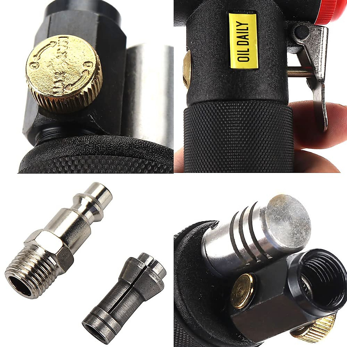 SI FANG 16Pcs Air Die Grinder Kit, Right Angle Die Grinder with 1/4" 1/8" Collets and 2" Quick Change Roll Lock Sanding Discs Accessories Set, 20,000RPM Pneumatic Air Grinding Tools Attachments Black