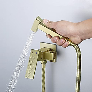 MINJING Concealed Handheld Bidet Sprayer Kit Brushed Gold Hot and Cold Hand Held Sprayer Toilet Attachment with Shower Hose Bathroom Toilet Bidet Mixer Spray Kit,B