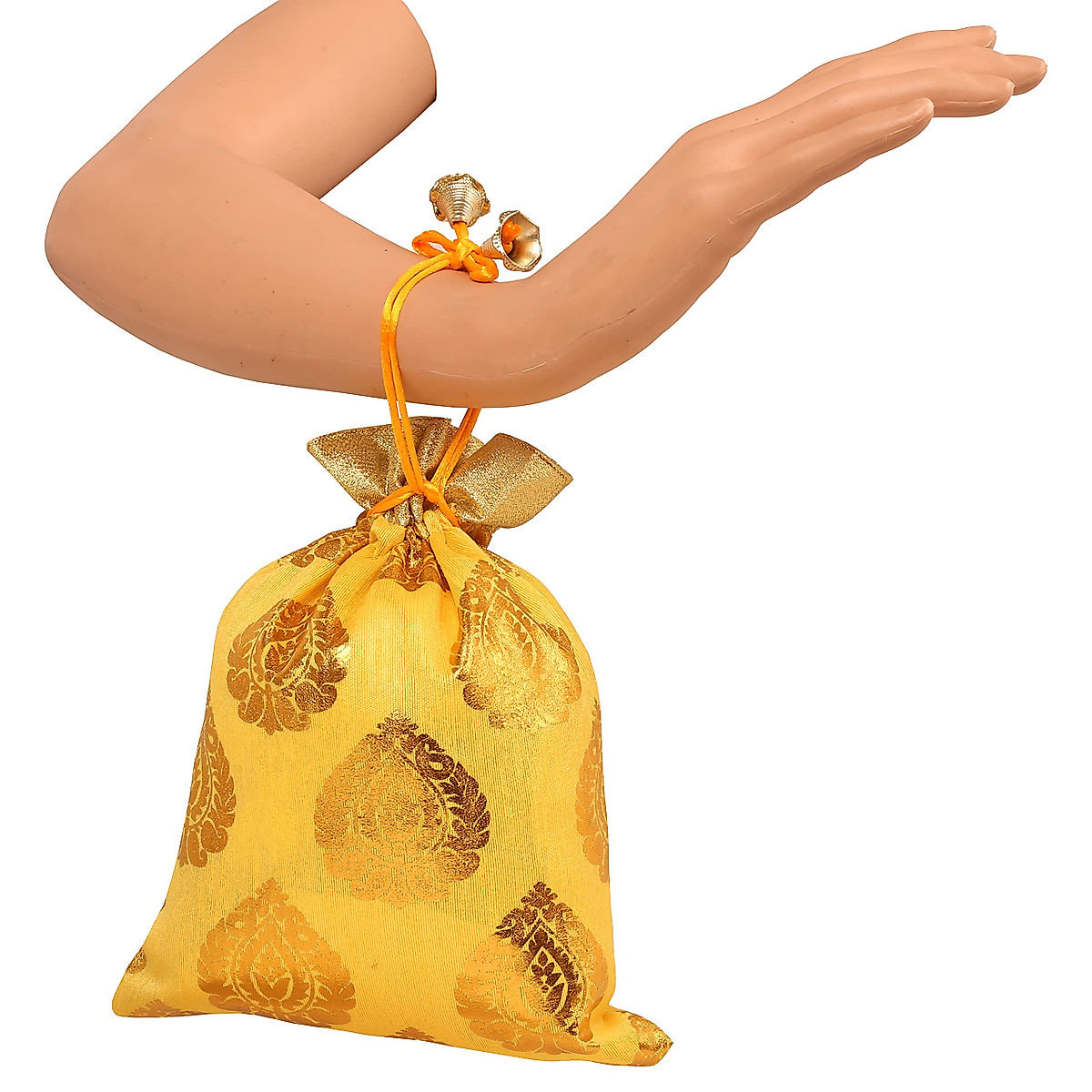 Touchstone Drawstring Bags Traditional Indian Handcrafted in Ficus Leaf Pattern Brocade fabric. Perfect for Gifts Jewelry Weddings Sweet Distribution Set of 9 Vibrant Multicolor Pouches Purses Potli.