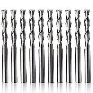 HQMaster CNC Router Bits 1/8" Shank CNC Bit End Mill Flat Nose Carbide Endmill Two Flute Spiral Upcut Milling Cutter Tool Set for Wood PVC MDF Hardwood 10Pcs (3.175 mm)