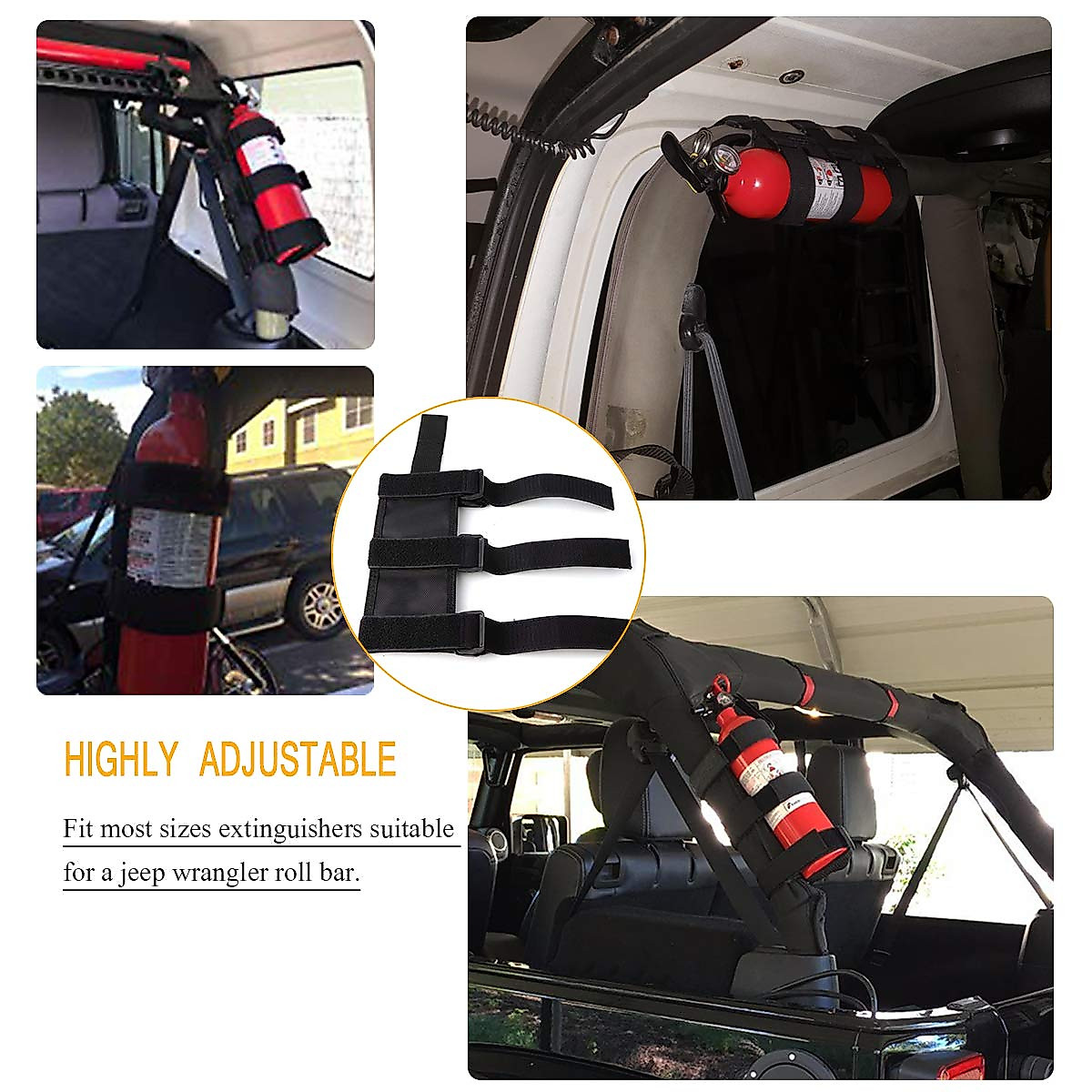 moveland Roll Bar Fire Extinguisher Holder for 2.5-3 LB Fire Extinguisher, Compatible with Wrangler TJ YJ JK, Adjustable Fire Extinguisher Mount Strap