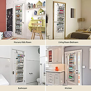 roomtalk Over The Door Hanging Organizer 6-Shelves for Baby Nursery and Bathroom, Door Organizer Hanging with 2 Large Metal Hooks and 12 Pockets for Children Bedroom, Over The Door Storage, Grey