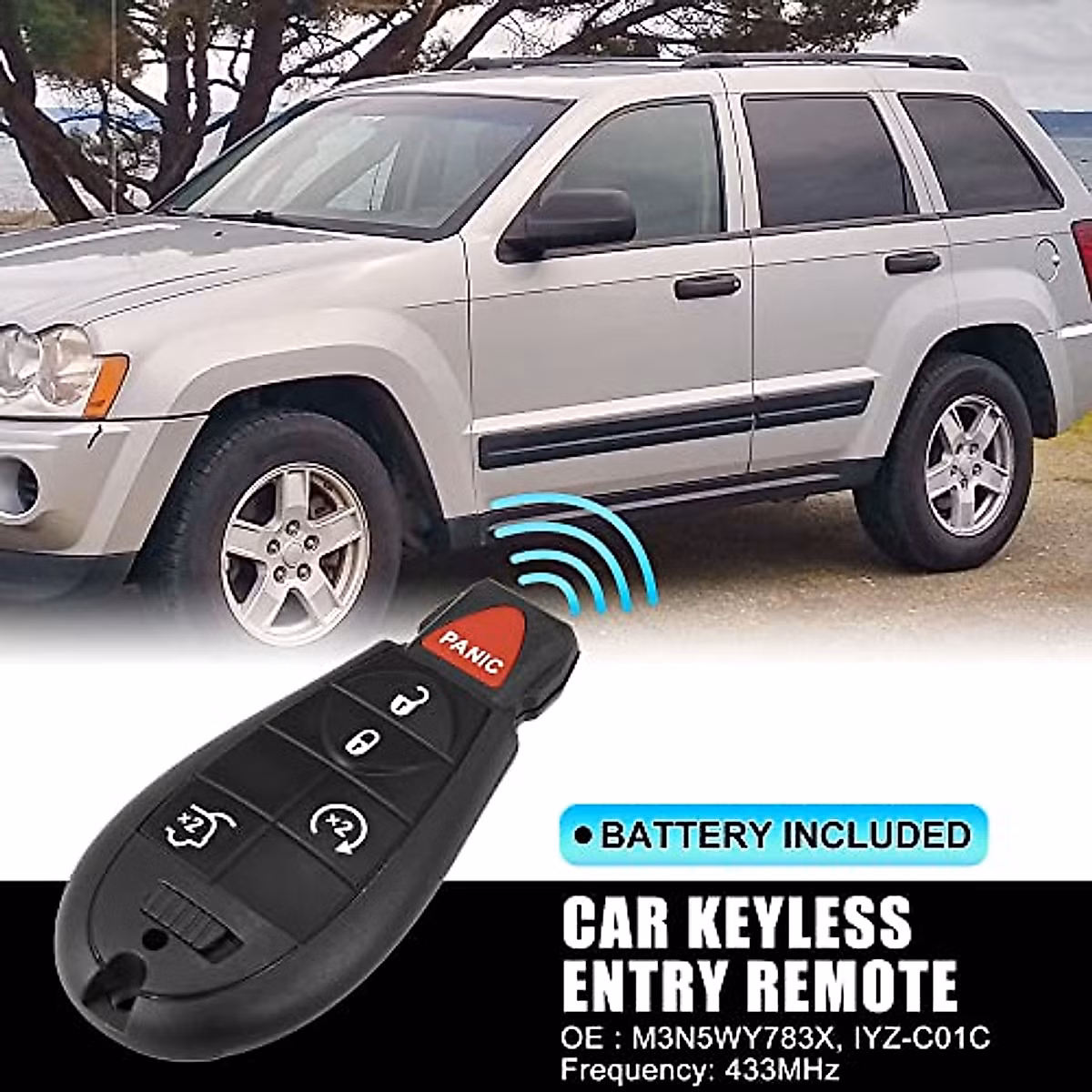 X AUTOHAUX Replacement Keyless Entry Remote Car Key Fob M3N5WY783X 433Mhz for Jeep Grand Cherokee 2008-2010 for Commander 2008 2009 2010 5 Buttons with Door Key