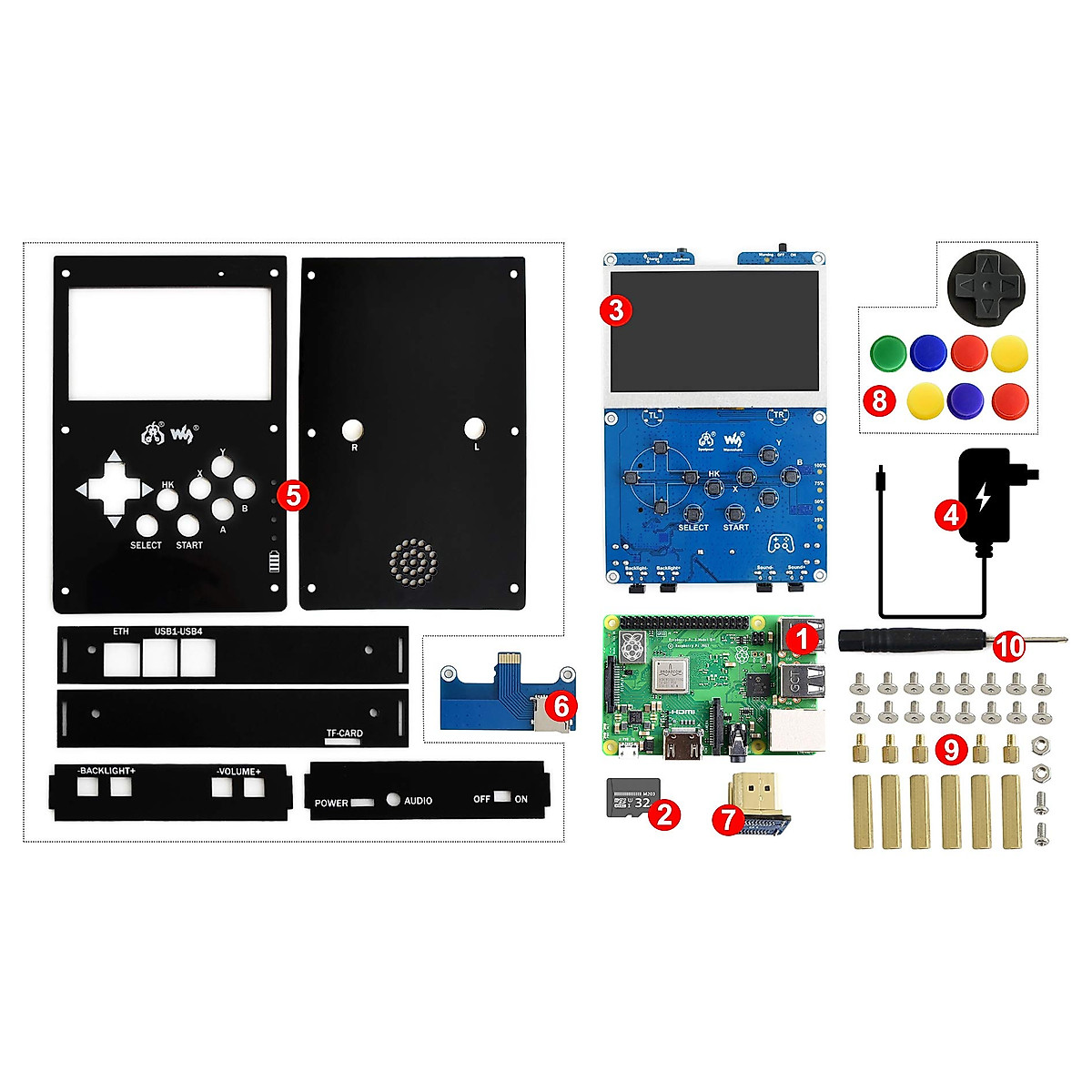 waveshare GamePi43 Portable Video Game Console Compatible with Raspberry Pi B+/2B/3B/3B+ 4.3inch IPS Display 800×480 Pixels Raspberry Pi 3B+ Included