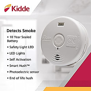 Kidde Smoke Detector with Safety Light for Hearing Impaired, 10-Year Battery Smoke Alarm, Ideal for Hallways or Deaf People
