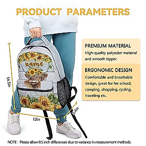 PAKKITOP Personalized Highland Cow Backpack for Teen Girls Women, 16" Casual Backpack for School, Custom Sunflower Print Large Capacity Lightweight Bookbag for Students