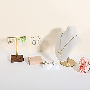 GemeShou brass earring display stands for selling, wooden ear ring holders for jewelry, single stud holder jewelry display【Brass earring stand Height-Beech】