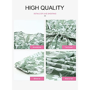 Dokotoo Womens Ladies Casual Summer Birthday Spring Ruffle Elegant Floral Long Sleeve Tie Knot V Neck Cute Chiffon Boho Beach Tunic Swing A Line Mini Short Skater Dresses for Women 2023 Green Large