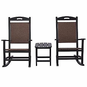 INXXCOROO 44" L x 22" W x 41" H Lumber 300lb Capacity All-Weather Rattan Style High-Back Rocking Chair for Patio Garden Yard