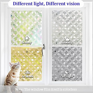 Waovacy Window Privacy Film Stained Glass Door Window Covering Decorative Window Clings Static Cling No Adhesive 3D Frosted Window Cover UV Sun Blocking Vinyl Window Sticker for Home,17.4x78.7Inch