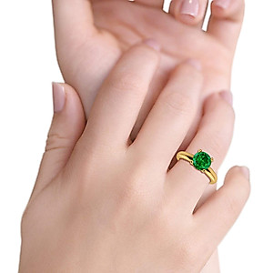 Blue Apple Co. Yellow Tone, Simulated Green Emerald CZ Size-6 Round Cubic Zirconia Cathedral Solitaire Wedding Engagement Ring Simulated CZ 925 Sterling Silver Center Stone-(6mm)