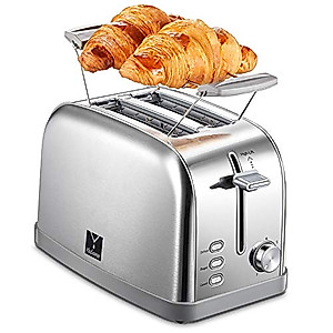 2 Slice Toaster, Retro Bagel Toaster Toaster with 7 Bread Shade Settings, 2 Extra Wide Slots, Defrost/Bagel/Cancel Function, Removable Crumb Tray, Stainless Steel Toaster by Yabano, Silver