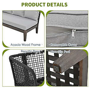 Merax L-Shaped Patio Sofa with Removable Cushions, All-Weather Outdoor Conversation Set with Throw Pillows for Garden, Lawn, Poolside, Grey