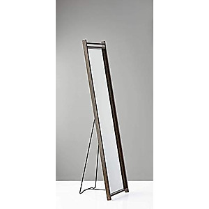 Adesso Abigail Full Length Modern Floor Mirror with Walnut Paper Veneer Wood Grain Finish & Chrome Plated Tube Accent