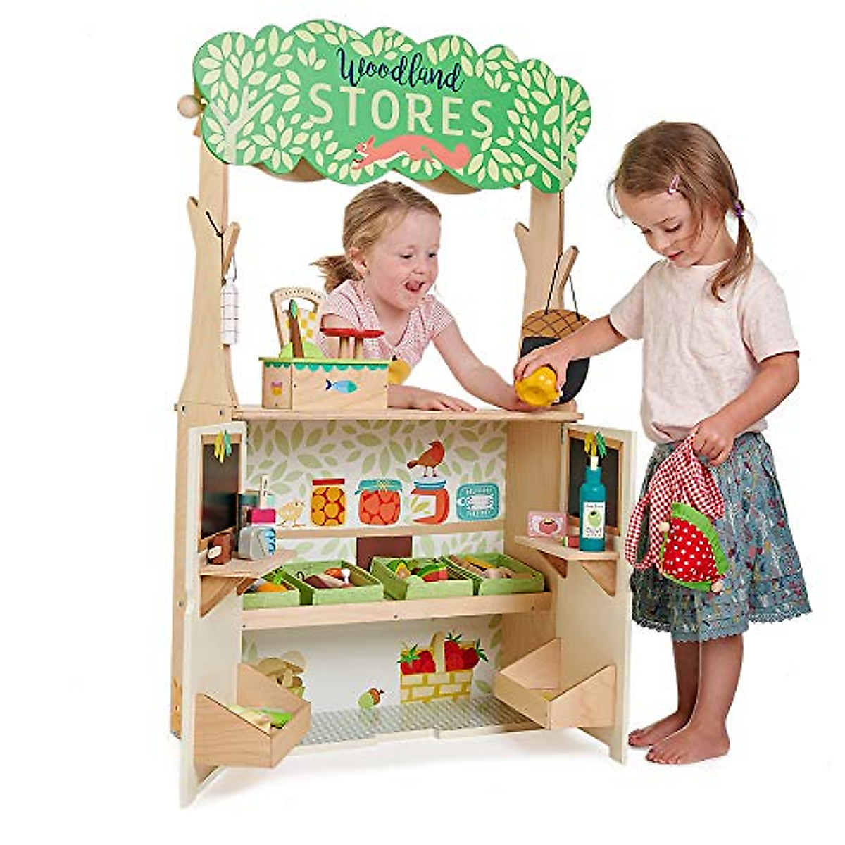 Tender Leaf Toys Woodland Store and Puppet Theater – 2 Sided Reversible Grocery Stand and Hand Puppeteer Stage - Social, Creative, and Imaginative Development – Expressive Role Play – Ages 3 Years +
