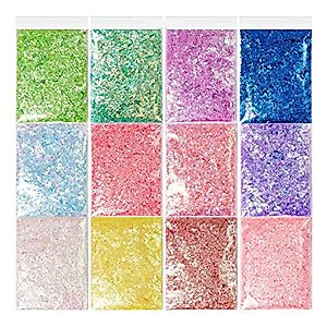 QHHVAIT 12 Colors Chunky Glitter Flakes Nail Sequins Sticker Decorations for Resin Epoxy Acrylic Nails Crafts Filler Epoxy