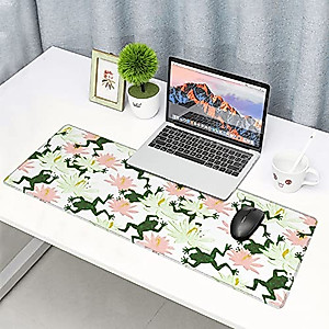 Frog and Water Lilies Gaming Mouse Pad XL,Extended Stitched Edges Mousepad,Large Mouse Pads Desk Pad,Long Non Slip Rubber Base Desk Mat for Work,Office,Home,Computer,Laptop