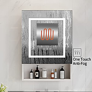 LALAHOO 28" X 20" Medicine Cabinet for Bathroom with Mirror,Lighted Medicine Cabinet with Automatic LED Lights, Wall Mounted Bathroom Cabinet with Storage,Dimmable Light,Anti-Fog