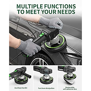 Ginour Buffer Polisher, 6 inch Dual Action Buffer for Car Detailing, Variable Speed Random Orbital Car Buffer with 2 Handles, 5 Buffing Pads & Packing Bag