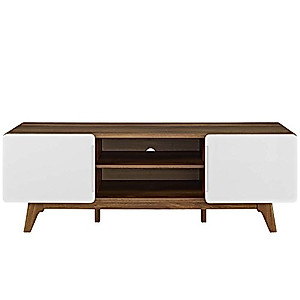 Modway Tread Mid-Century Modern 59 Inch TV Stand, 59", Walnut White