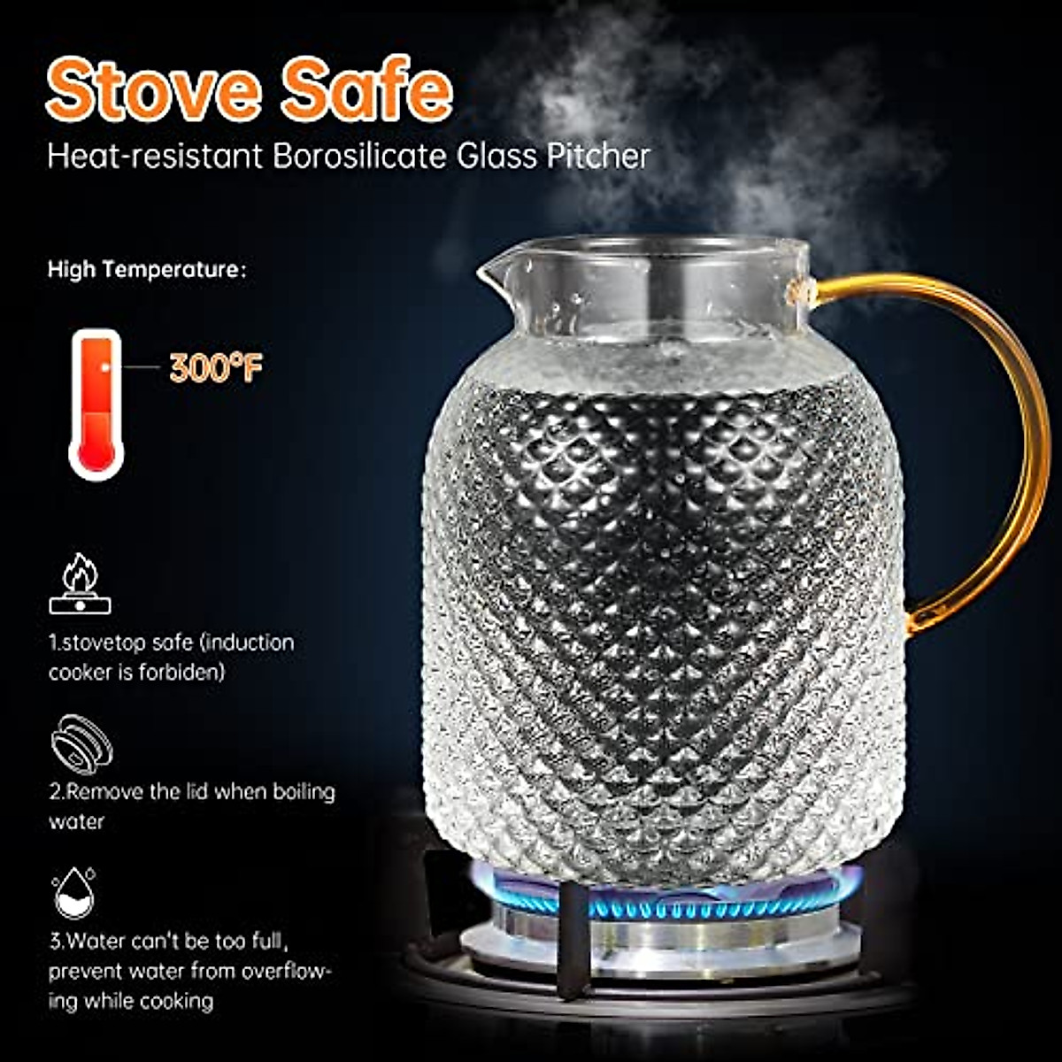 Glass Pitcher, ZBUFAN 60oz Glass Pitcher with Lid and Spout, 1.8L Glass Water Pitcher, Iced Tea Pitcher for Fridge, Pitchers Beverage Pitchers, Juice Lemonade Pitcher, Glass Carafe with Brush