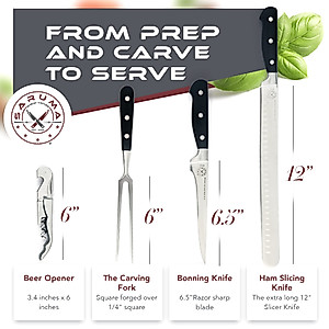 SARUMA 4 PIECE CARVING KNIFE SET FOR MEAT 12 INCH CARVING KNIFE with 6.5 inch Boning Knife and Carving Fork, Turkey Carving Knife, Brisket Knife, Ham Knife