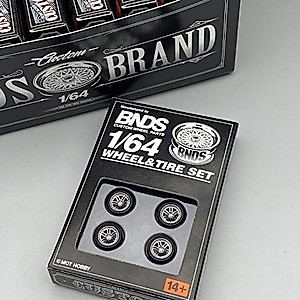 BNDS 1/64 Scale ABS Wheels Rubber Tires with Axles Plastict Material (4pcs/1 Kit) Modified Detail Up Parts for 1:64 Diecast Model Cars (BC26402S, Black Chrome)