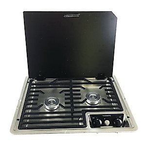 Dometic Drop-In Two-Burner - Stainless Steel Cooktop with Cast Iron Grate and Propane Ignition - 12V Stove Burner for Mobile Living, Truck Campers, and Outdoor Kitchens