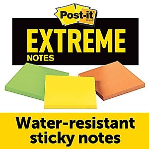 Post-it Extreme Notes, Works outdoors, Removes cleanly, 100X the holding power, Green, Orange, Yellow, 3 in x 3 in, 3 Pads/Pack, 45 Sheets/Pad (EXTRM33-3TRYMX)