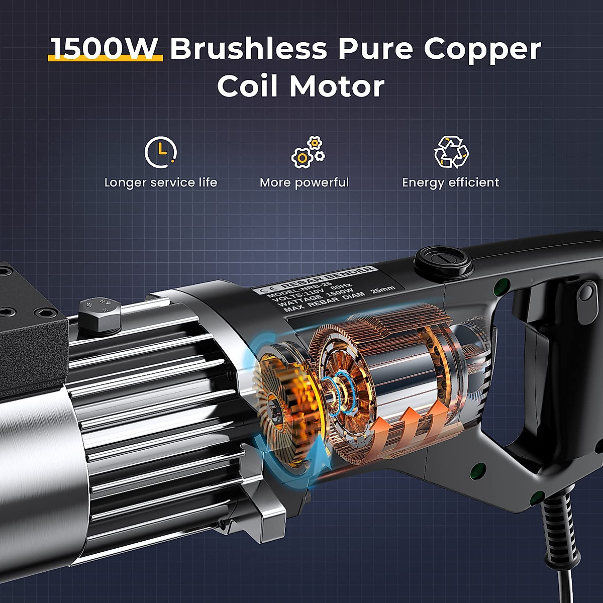 Anbull 1500W Electric Rebar Bender,Hydraulic Rebar Bending Machine Bending up to 1 Inch #8 25mm Rebar with an Extra Set of 10-18mm #3 - #6 Rebar Bending Head, Rebar Bending Angle 90 Degrees or Greater